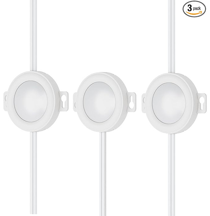 Inlight Plug-in 3000K LED Puck Lights, 3 Packs, Surface Mount Only, Pre-Wired | Wayfair